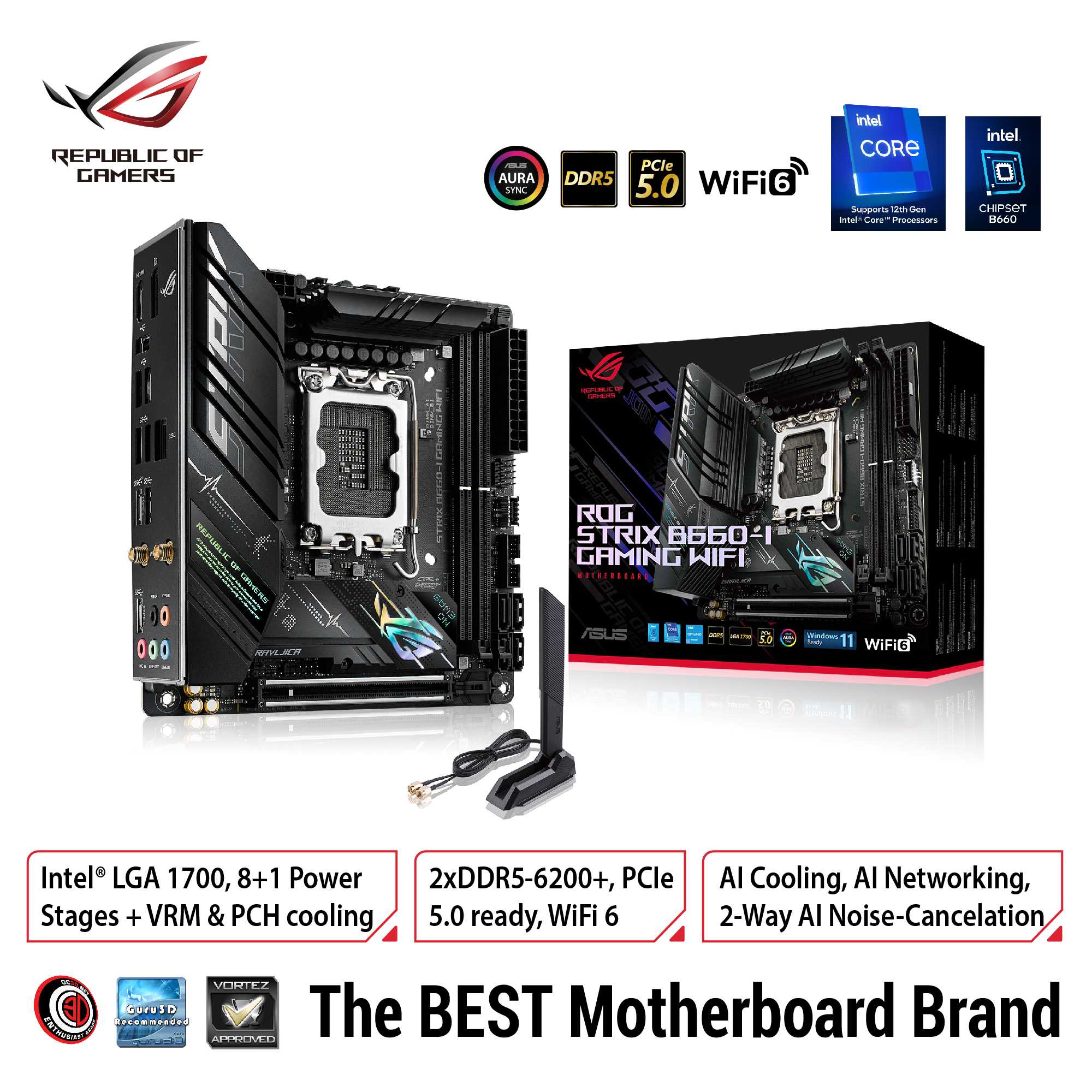 ASUS SOCKET LGA 1700 ROG STRIX B660-I GAMING WIFI ITX DDR5 MOTHERBOARD ...